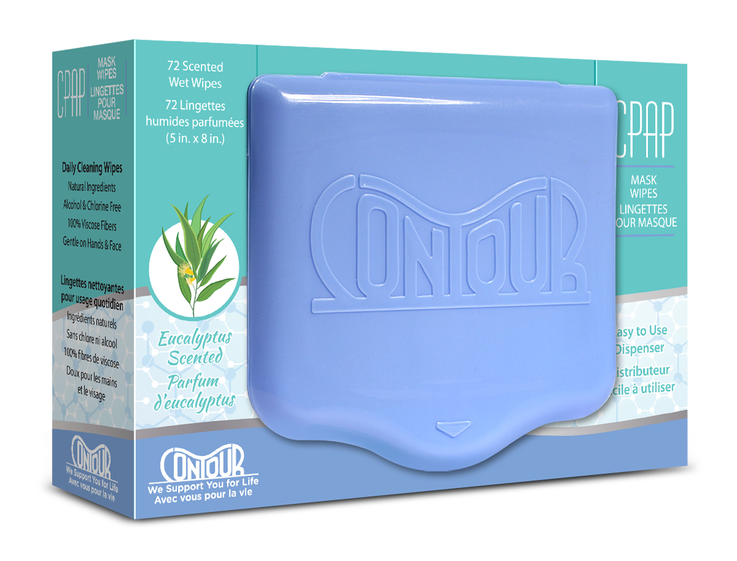 Contour CPAP Mask Wipes - Eucalyptus - 72 Wipe Dispenser | Careica Health Sleep Care Cloud